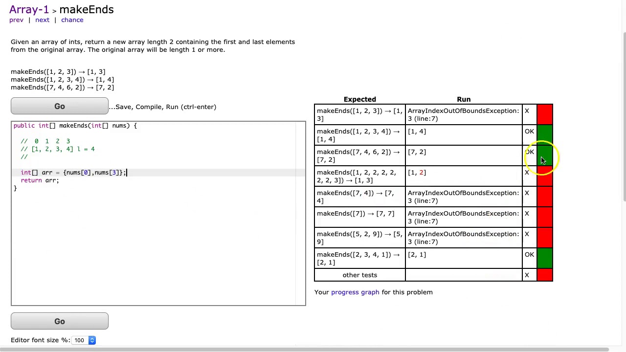 Codingbat - makesEnds (Java)
