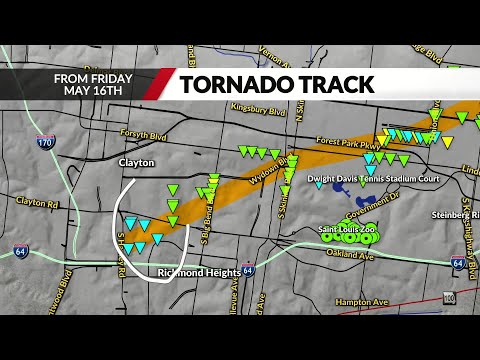 This is where the tornado hit St. Louis and where the most damage is
