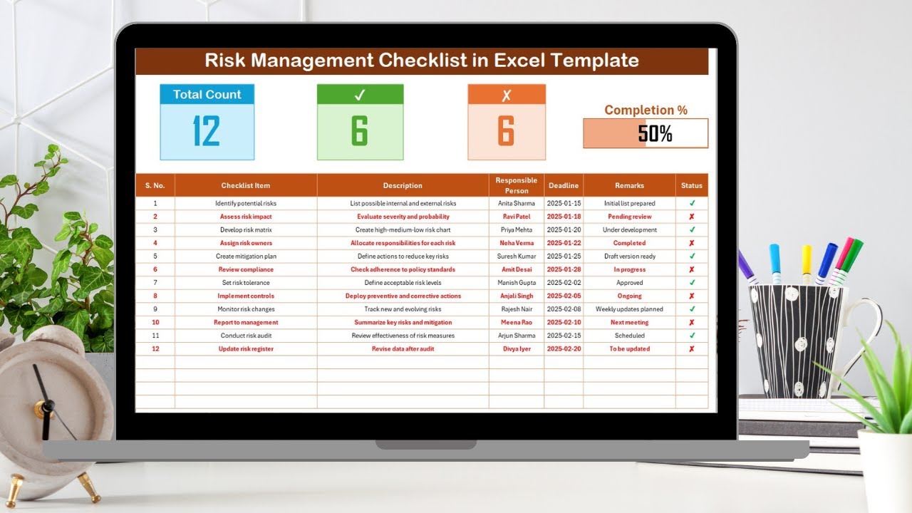 Risk Management Checklist in Excel