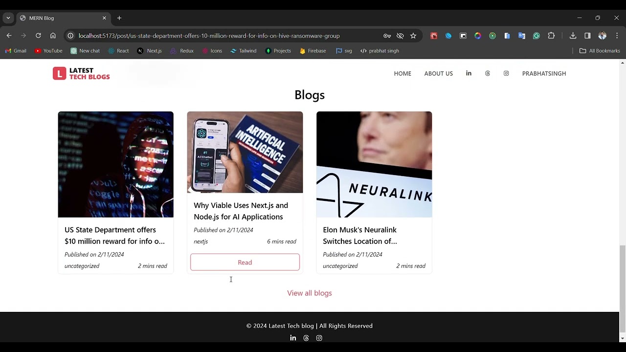 Latest Tech Blog | using React | Redux | Material UI | Tailwind CSS | Node.js | Express | MongoDB