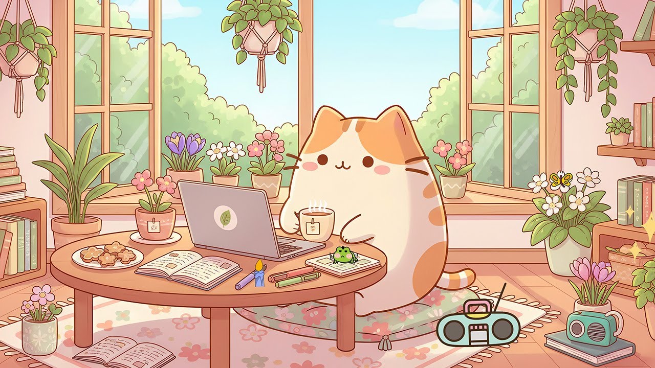 Mochi’s Aesthetic Spring Mornings ☀️✨ Lofi Chill Music for Study & Relax 🎶 Gentle Garden Ambiance
