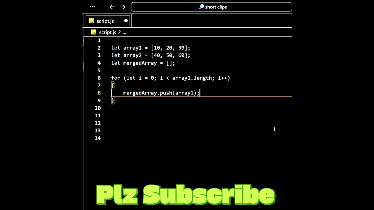 Merge Two Arrays in JavaScript using Loops #array #merge #js #shorts #viral #trending #coding #new
