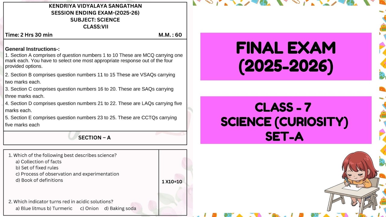 Class 7 Science Sample Paper 2025–26 | SET A | Final Exam Model Paper | Curiosity | With Answers