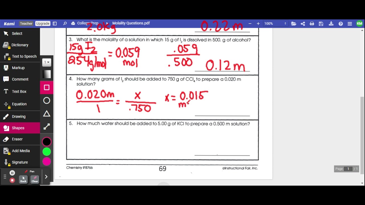 Molality Worksheet Walkthrough