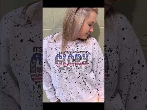 Stylish Patriotic Outfit: Women's Fashion with Distressed Jeans and 'Glory' Sweatshirt
