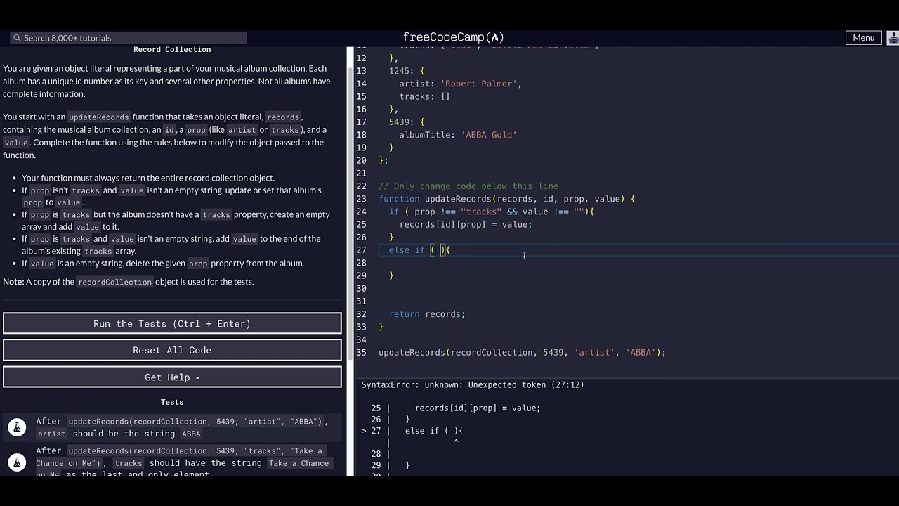 Record Collection - Free Code Camp Help - Basic Javascript - Algorithms & Data Structures