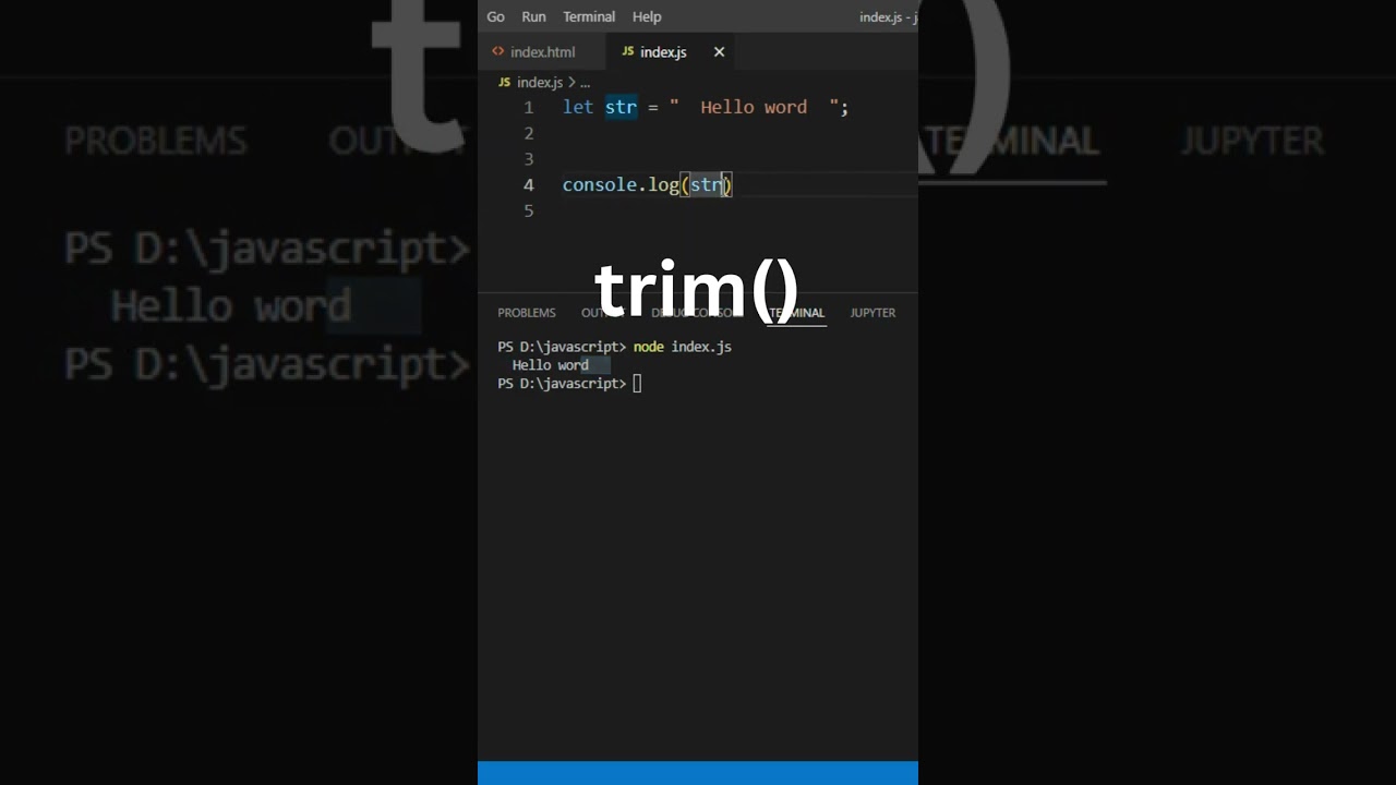 string remove space using trim() #javascript
