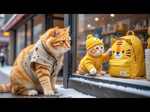 Mama Cat and Ginger Kitten Sell Apples to Buy a Tiger Backpack for Kitten! πΎππ―π Cats Storie!