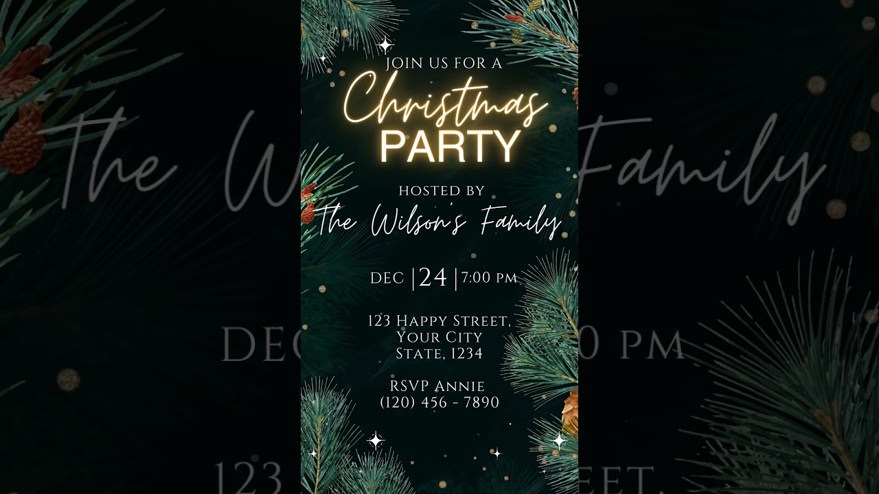 Digital Christmas Neon Party Invitation Christmas  - Green Xmas Invite