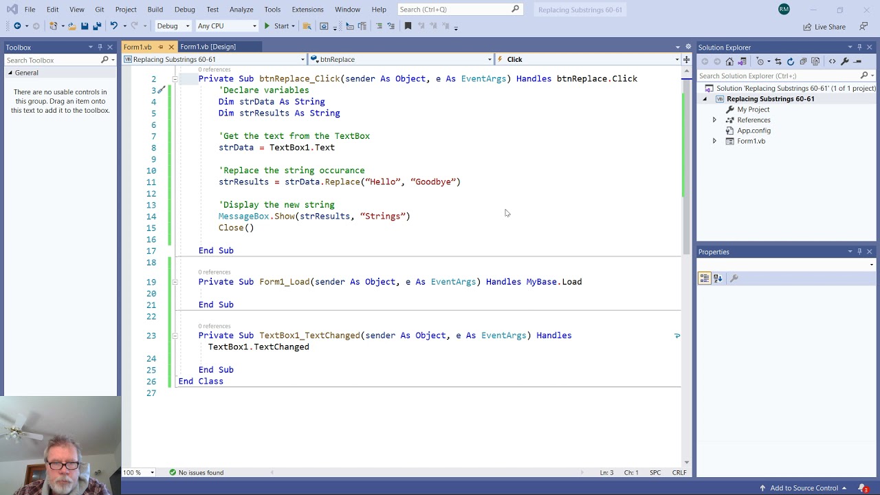 Visual Basic (10) Replace Substrings60-61 &  Explain Comma &  Dot Operators