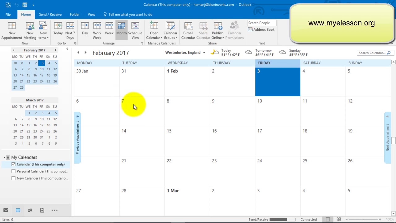 Intro To The Calendar View Of Outlook - Learn Excel Course, MS Word Course & MS Excel Course ...