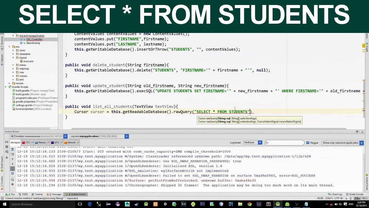 SQLite Operations: Android studio- Create, Insert,Update,Delete