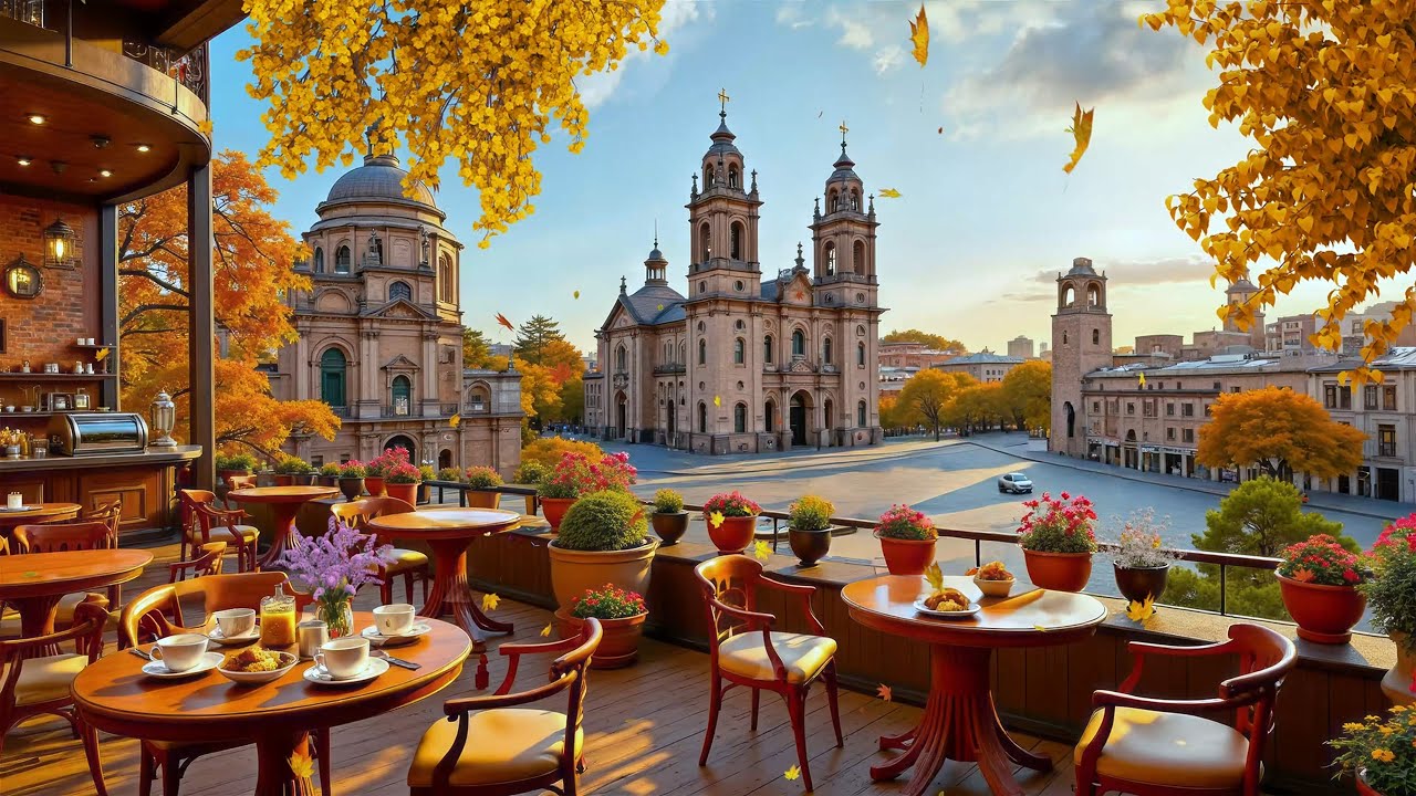 Berlin Autumn Morning Jazz 🍁 | Coffee Shop Ambience with Brandenburg Gate & Warm Fall Atmosphere
