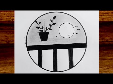Easy circle scenery drawing /Easy drawing ideas for beginners/ How to draw pencil sketch drawing