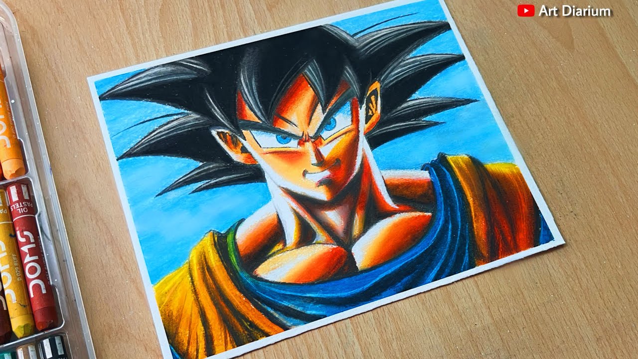 How to Draw Goku Dragon Ball - Step by Step With Oil Pastel | Outline & Coloring