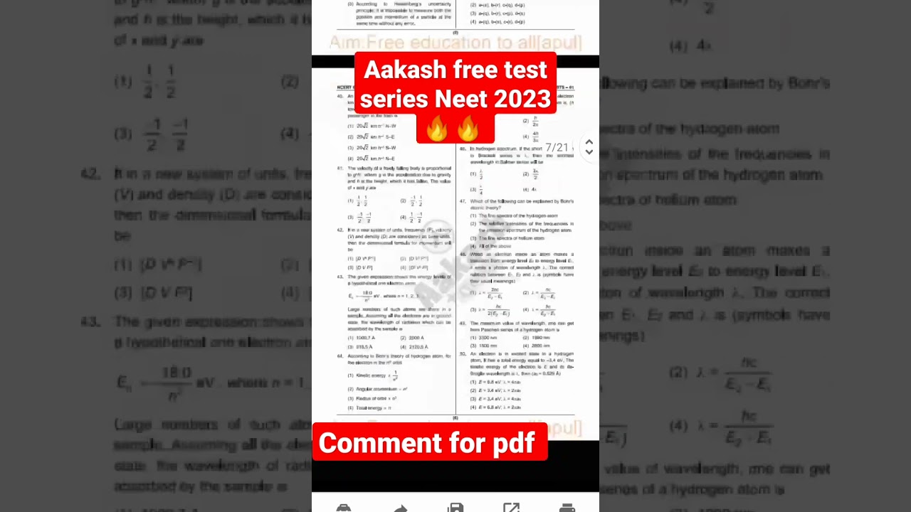 Aakash free test series pdf #trending #neet #neet2023