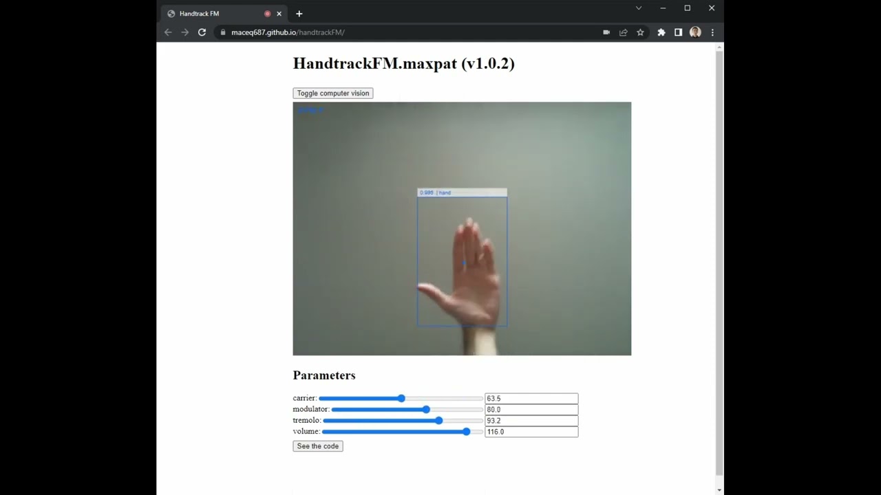 HandtrackFM RNBO demo