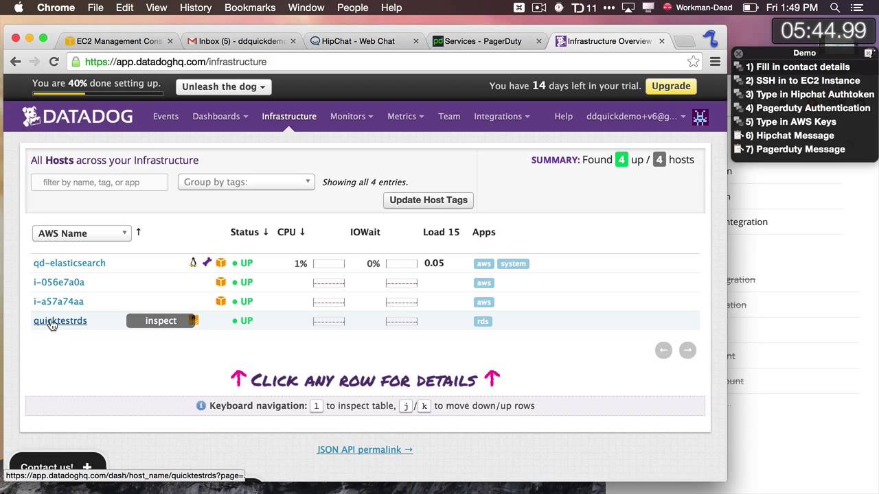 Datadog: 4 Hosts, 5 Integrations, 8 Minutes, Boom!
