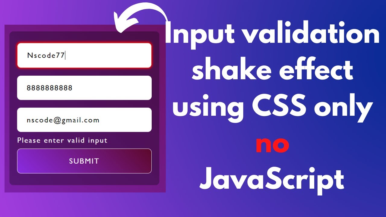 Input validation shake effect using CSS only | No JavaScript validation | NSCODE