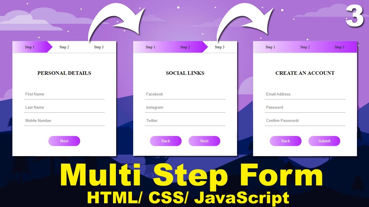 Multi Step Form with Step Progress Bar in HTML CSS & JavaScript, Multi Step Registration Form