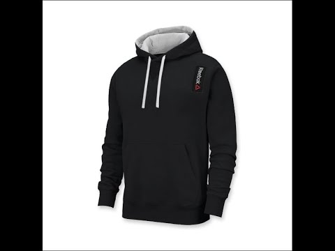 Reebok Fleece Pullover Hoodie For Men-Black With White Embroidery-BE13469