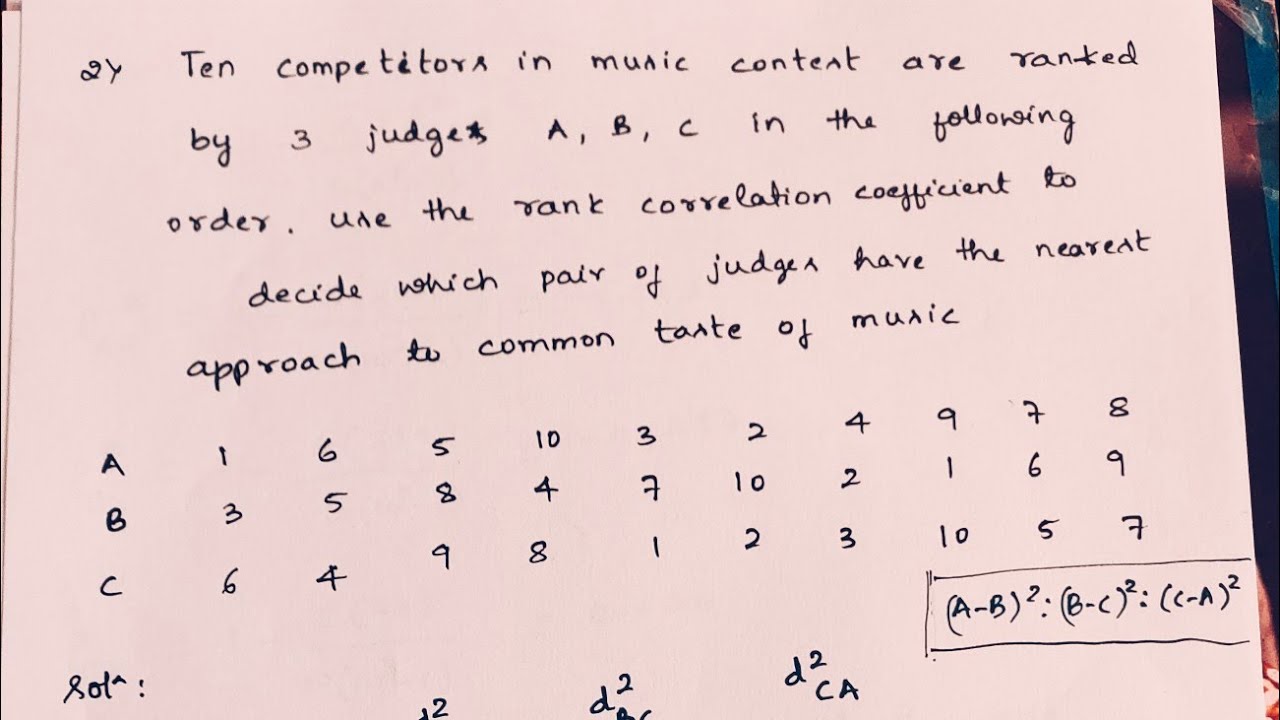 Rank Correlation Coefficient | Example Problem 2 | Statistical Methods