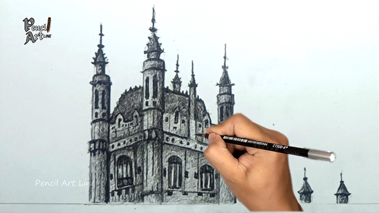 How to draw a realistic castle with spires step by step | Artwork architecture | Easy sketch drawing