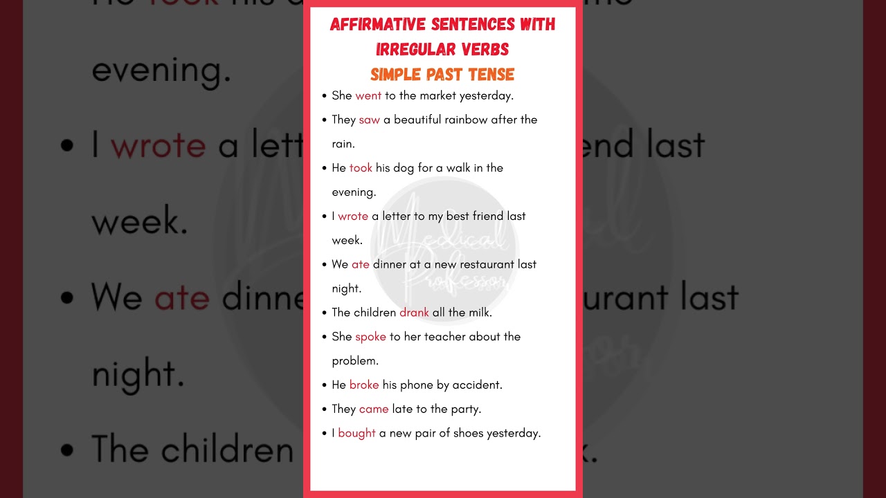 10 Affirmative Sentences with Irregular Verbs | Simple Past Tense Examples