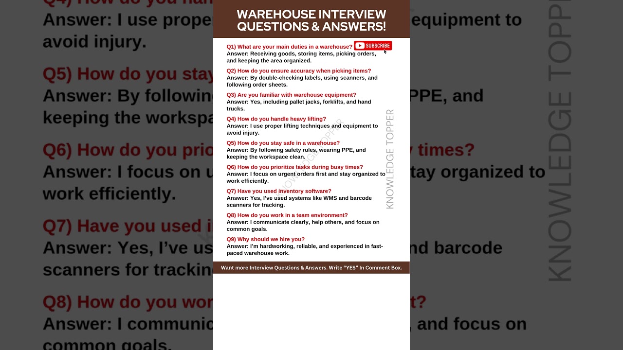 Warehouse Interview Questions and Answer | Warehouse Job Interview Questions and Answers