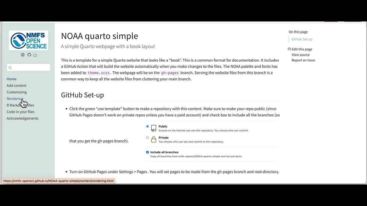 GitHub template repo for a Quarto webpage project