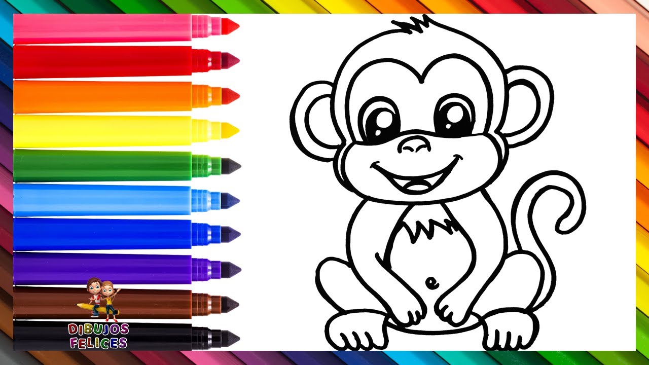 Cómo Dibujar Un Mono 🐵 Dibuja y Colorea Un Mono 🐒🌈 Dibujos Para Niños