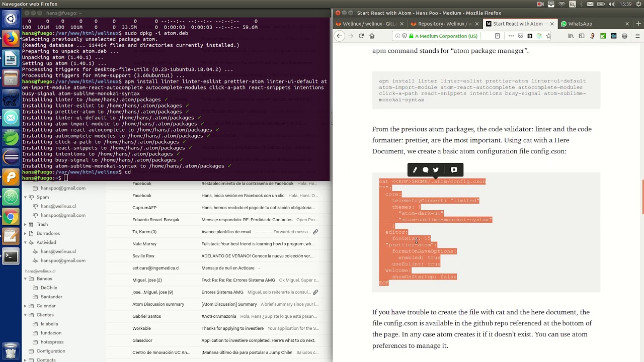 Instalacion react node atom