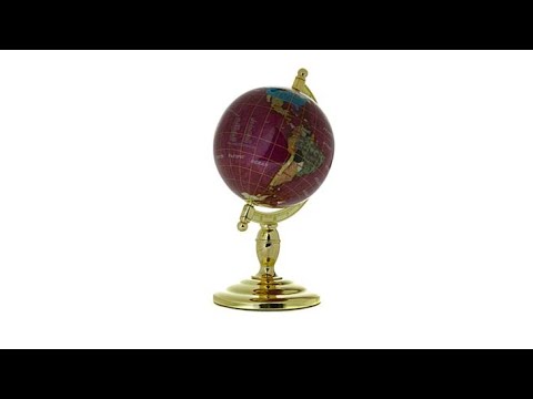 6" Inlaid Gemstone Red Globe with Goldtone Stand