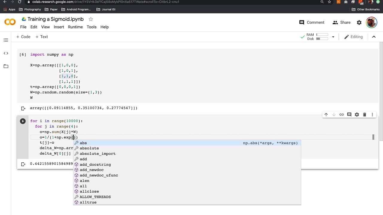 Training a SIgmoid Unit Using Python and Numpy