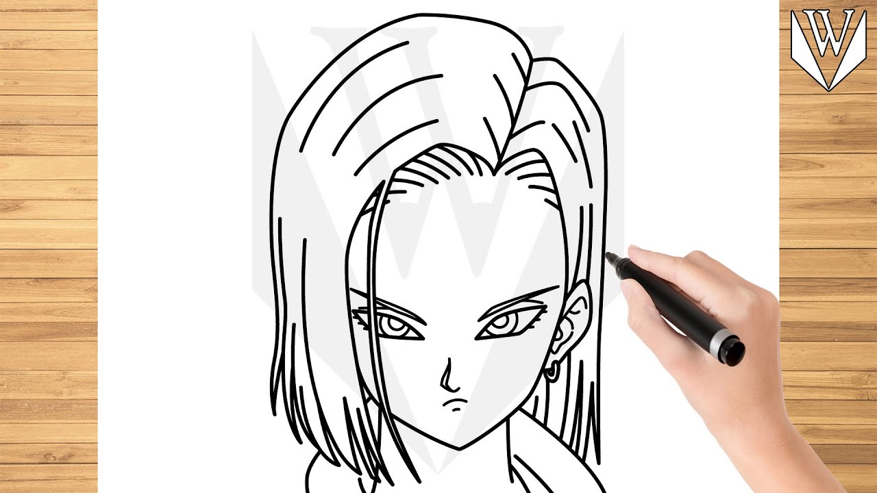 How to draw Android 18 Dragon Ball Step by step Tutorial | Free Download Coloring Page