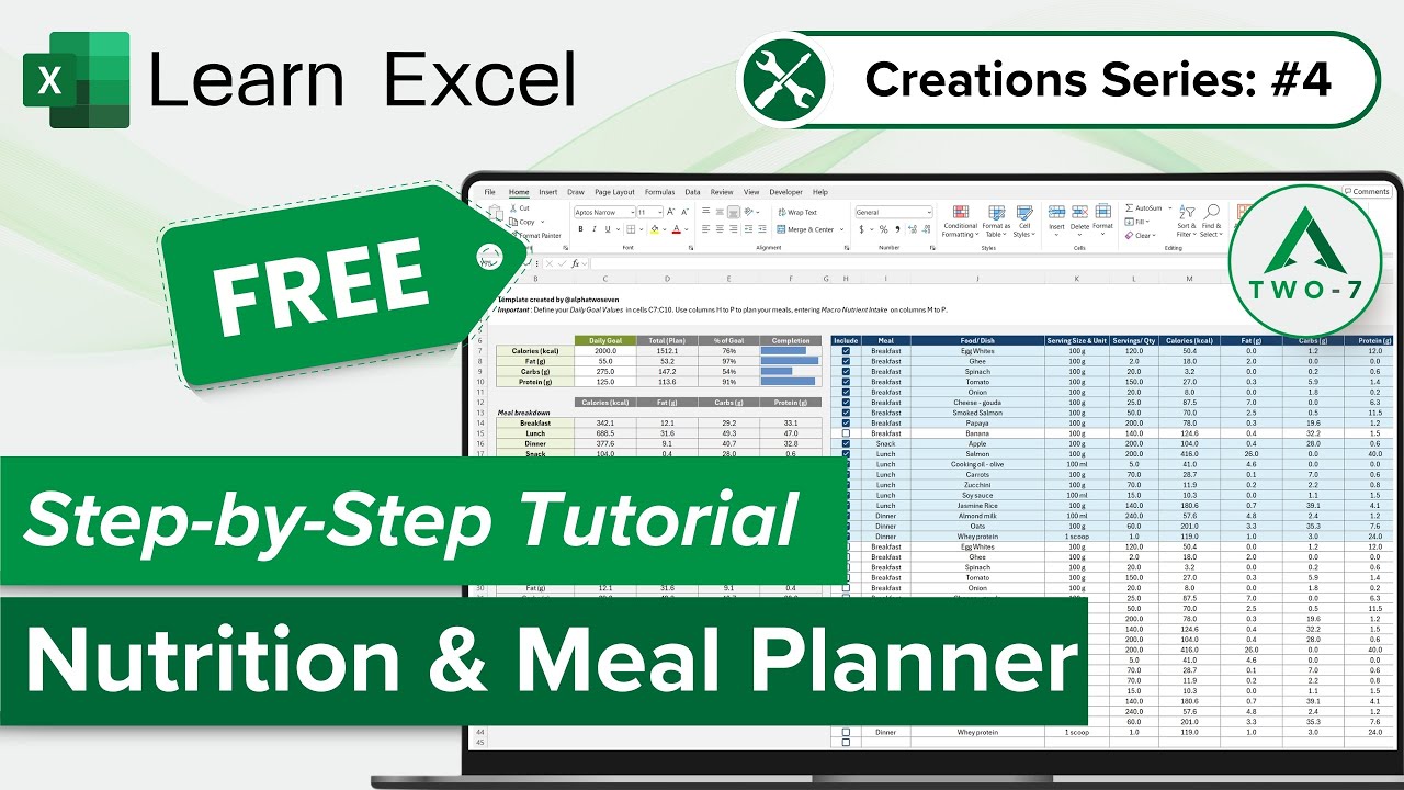 Nutrition and Meal Planner - Free Template and Step by Step Tutorial - Create Your Own Spreadsheet