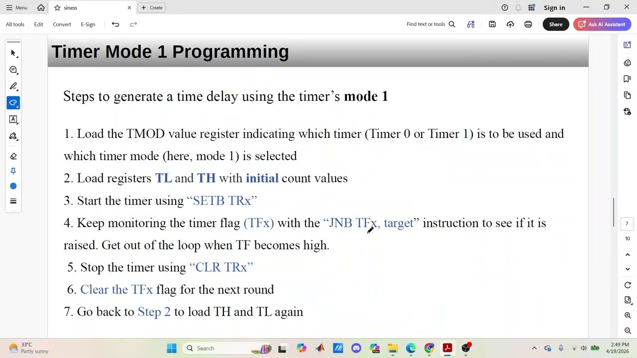 Mode 1 of Timer in 8051 Microcontroller. Square wave generation.