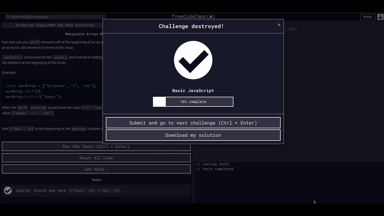 Manipulate Arrays With unshift() - Free Code Camp Help - Basic Javascript -Algorithms Data Structure