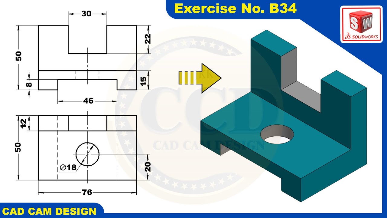 SolidWorks 2D drawing to 3D Model Tutorial  Exercise  B34