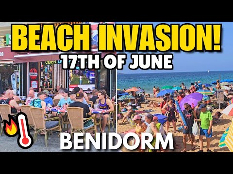 Benidorm - Levante Beach FLOODED with Tourists!┃Scorching Weather! 🥵