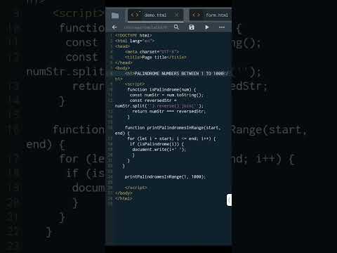 palindrome numbers between 1 to 1000 in js | RS2