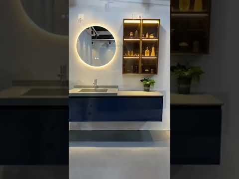 48inch bathroom vanity set with round bathroom mirror, side glass cabinet
