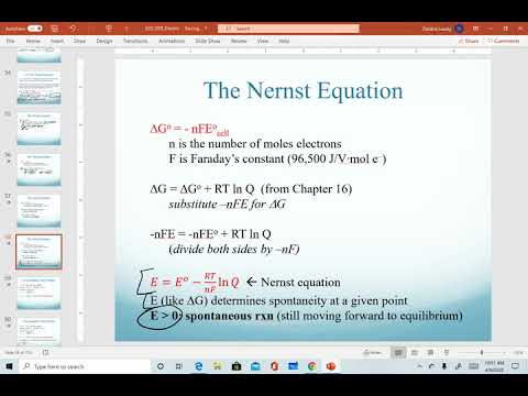 Equations used in electrochemical calculations; Nernst equation; Equations summary