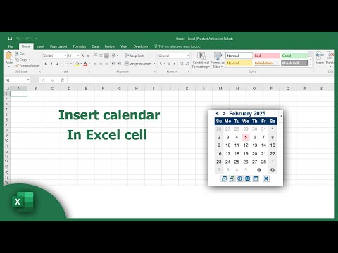 How to insert calendar in excel cell to select date