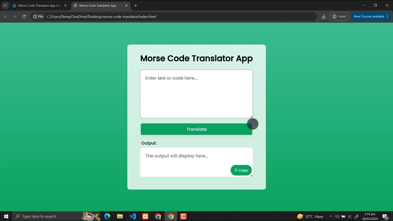 Morse Code Translator App Using HTML, CSS and JavaScript with Source Code