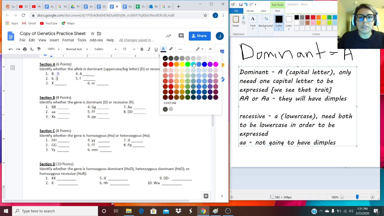 Genetics Practice Sheet Help