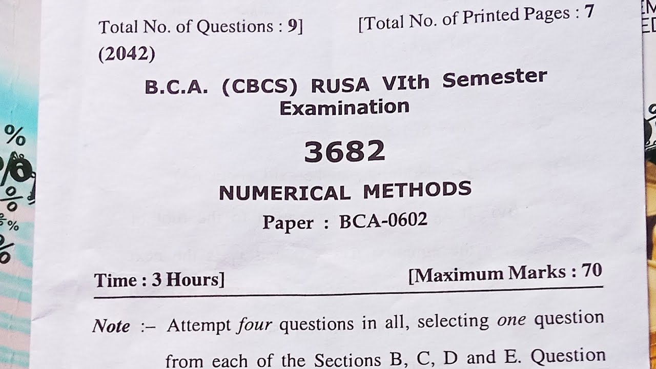 NUMERICAL METHOD BCA 6TH SEMESTER QUESTION PAPER HPU UNIVERSITY