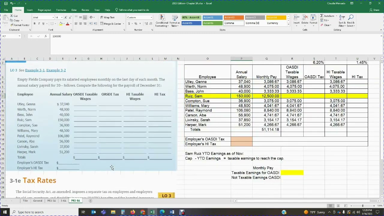 2023 Payroll - Chapter 3A Problem 3-9A