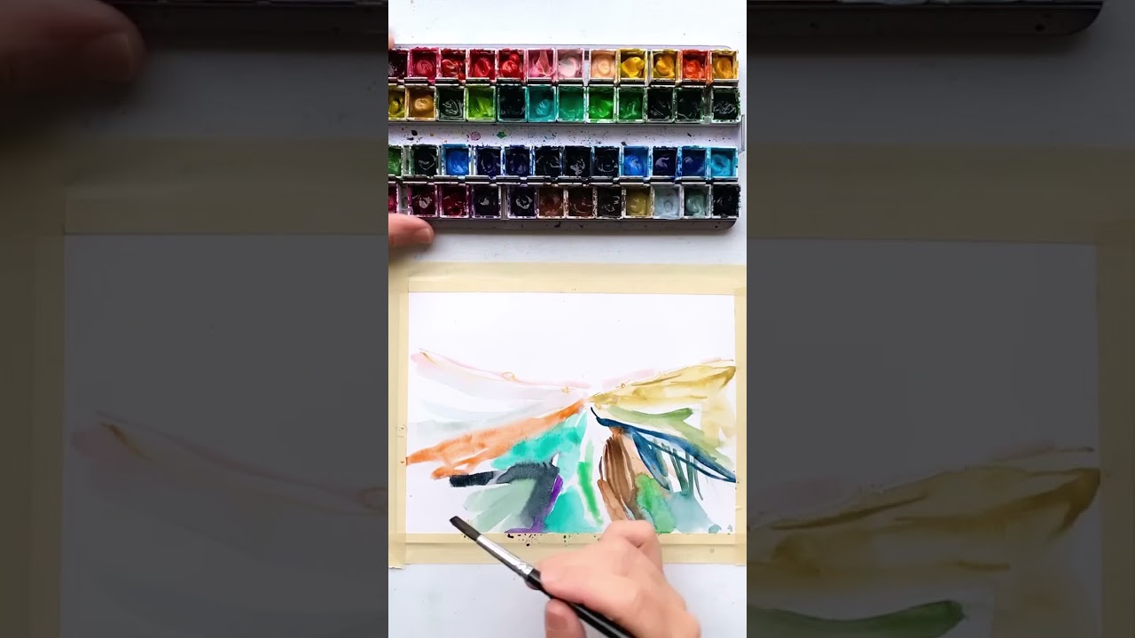 Painting abstract landscapes in watercolor and oil pastel on Strathmore paper