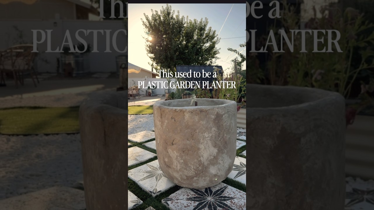 From Plastic Planter to Limestone Fountain (DIY in 20 Seconds) ⛲️ #cottagegarden #limestonefountain